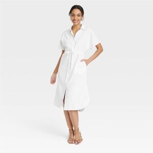 Universal Thread | Dresses | Womens Short Sleeve Linen Midi Shirtdress ...